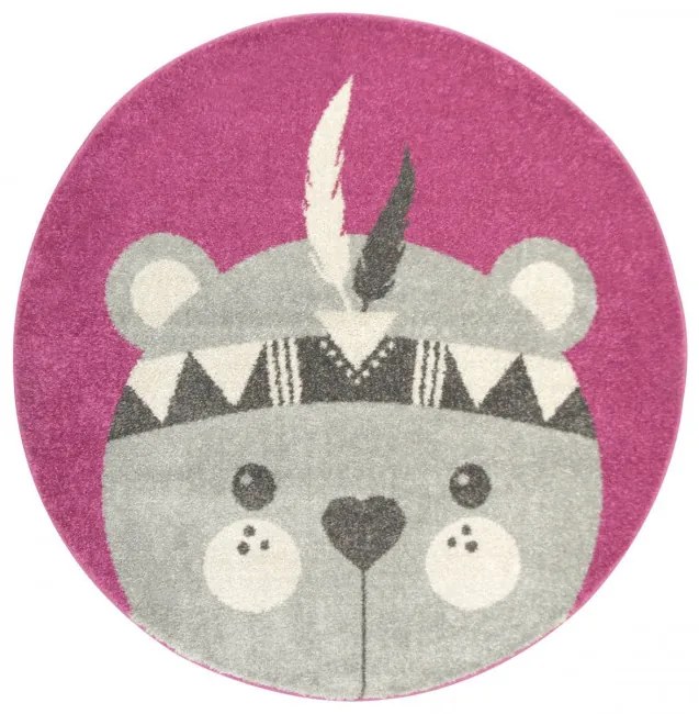 Dětský koberec EMILY KIDS 5857A Medvídek indián, šedý / růžový