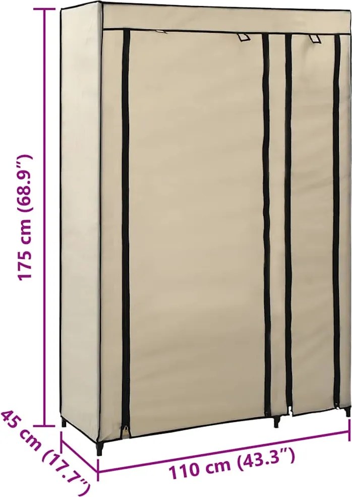 Skládací šatní skříň krémová 110 x 45 x 175 cm textil 282422