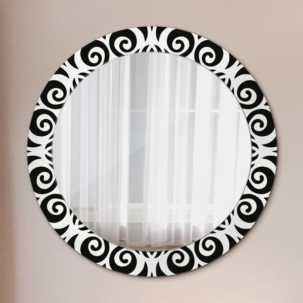 Kulaté dekorativní zrcadlo Černá geometrická ozdoba fi 70 cm
