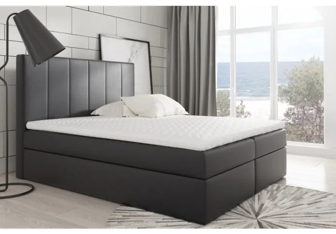 Boxspringové čalouněná postel Daria černá Eko kůže 160 + topper zdarma