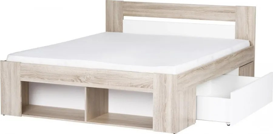 Casarredo - Komfort nábytek Postel MILO 160x200 s nočními stolky a úložným prostorem, bílá/dub sonoma