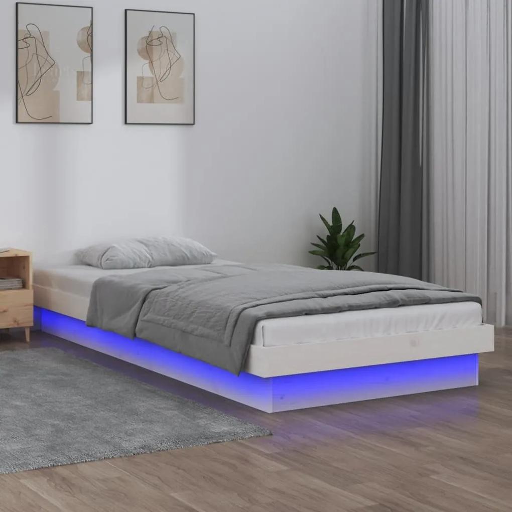 Rám postele s LED světlem bílý 90 x 190 cm Single masivní dřevo,  820003