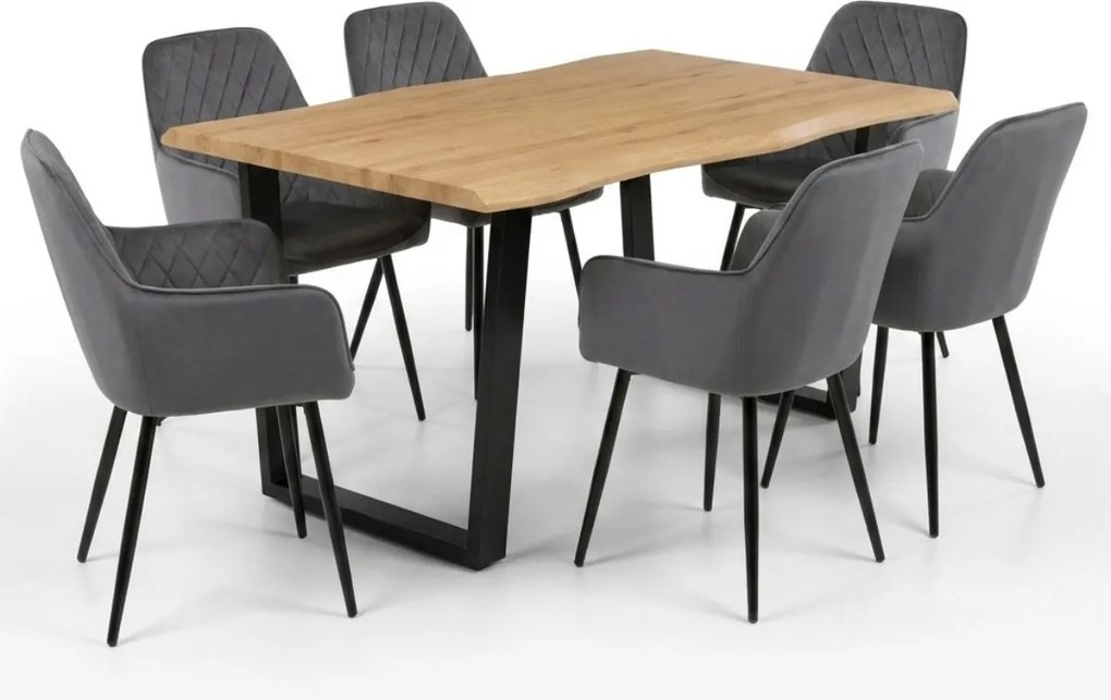 Vikio Jídelní set pro 6 osob 160x90 cm dub noha U šedá židle s područkami VJS166-6S