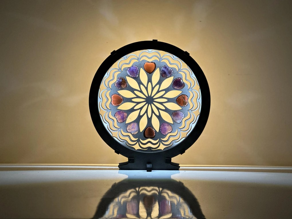 Li-Go "Srdce, ametystová/karneolová mandala" Stolní lampa 20x22 cm černá s patinou