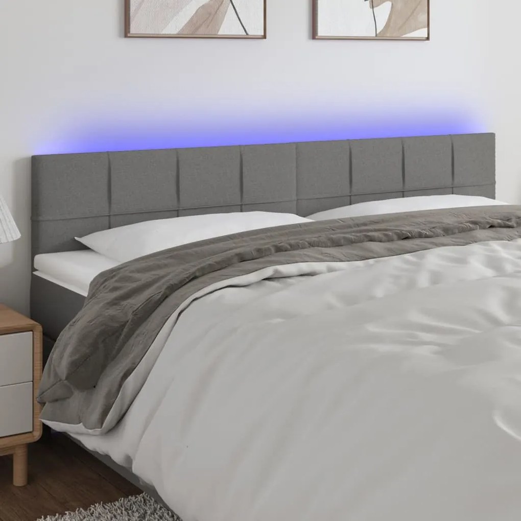 Čelo postele s LED tmavě šedé 200x5x78/88 cm textil 3121635