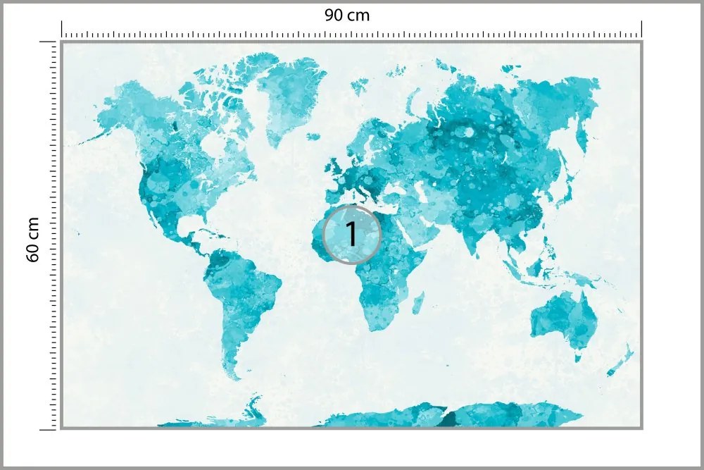 Fototapeta Akvarel Mapa Světa Tyrkysová Samolepící tapety 270x180