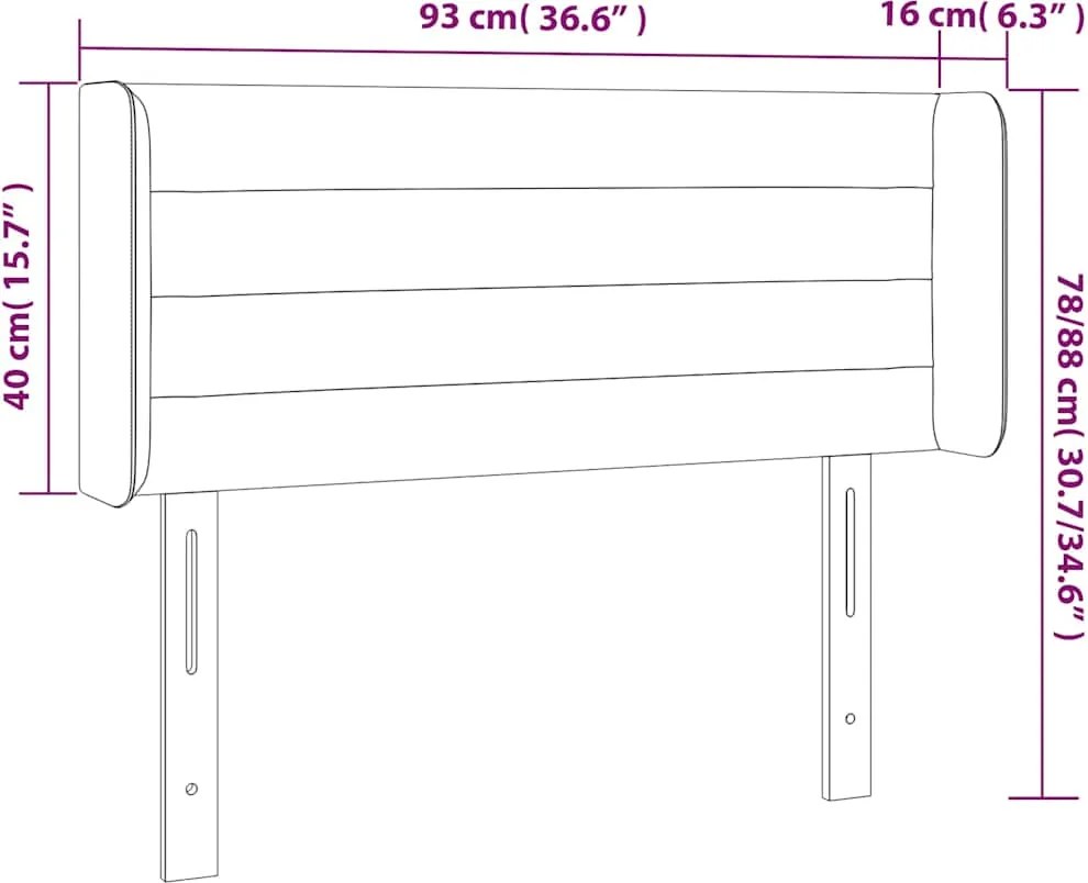 Čelo postele s LED tmavě šedé 93 x 16 x 78/88 cm textil 3123359