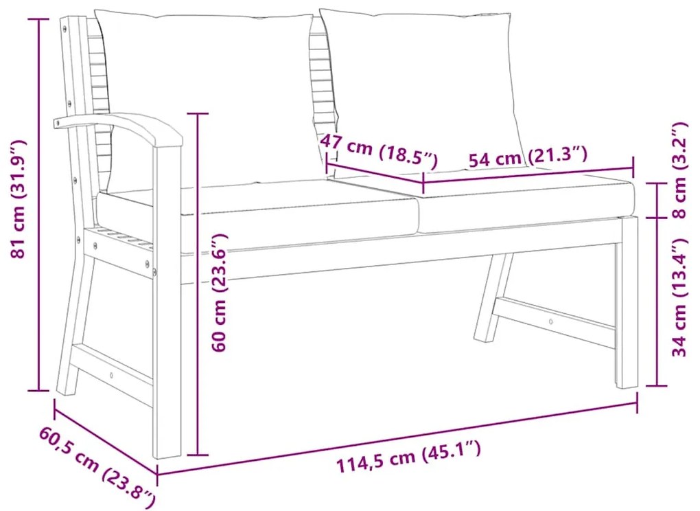 vidaXL Marketos Zahradní lavice 114,5 cm s krémovou poduškou masivní akácie