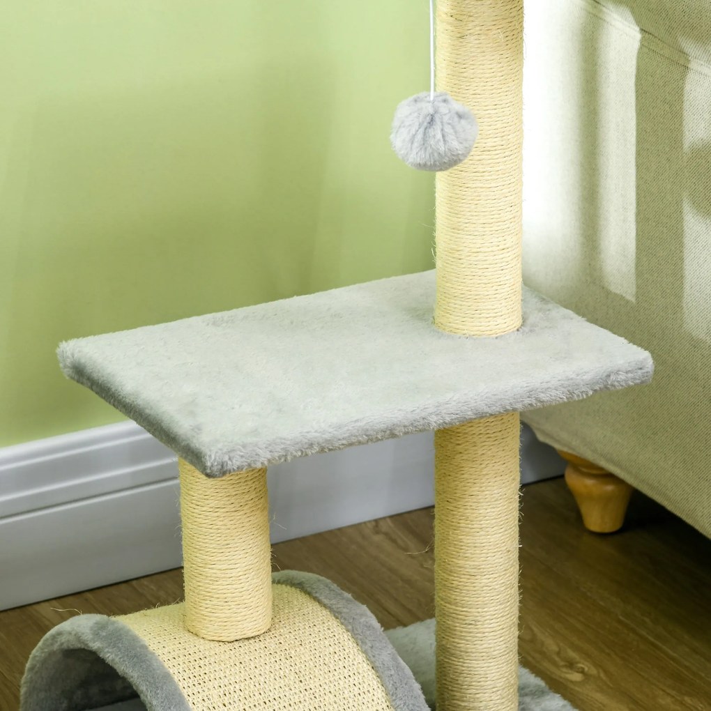 PawHut Škrabadlo 72 cm Kočičí věž s plyšovými polštářky, sisalové sloupky, plošina, škrabadlo Světle šedá barva