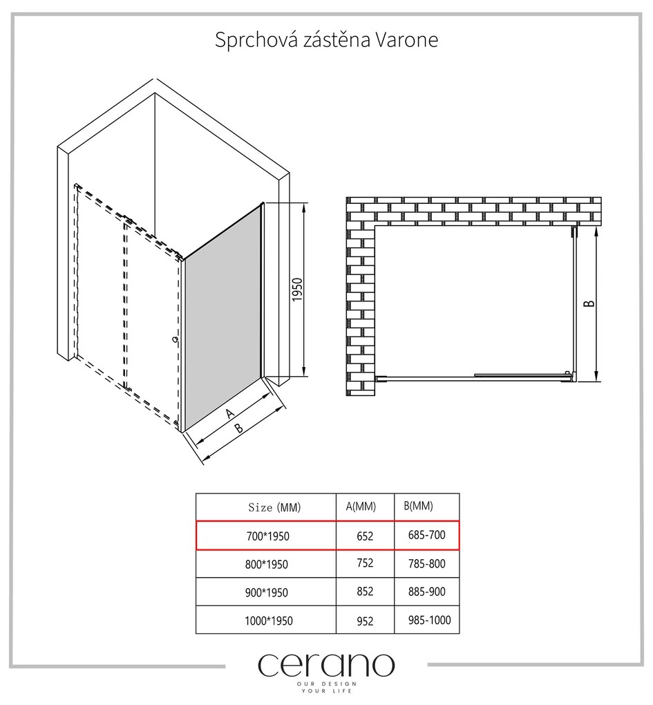 CERANO - Sprchový kout Varone L/P - černá matná, transparentní sklo - 130x70 cm - posuvný