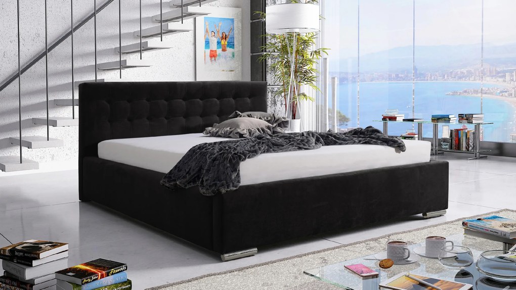 Eka Čalouněná postel Anastasia 180x200 cm Barva látky Trinity: Černá (Trinity 2316), Úložný prostor: Bez úložného prostoru