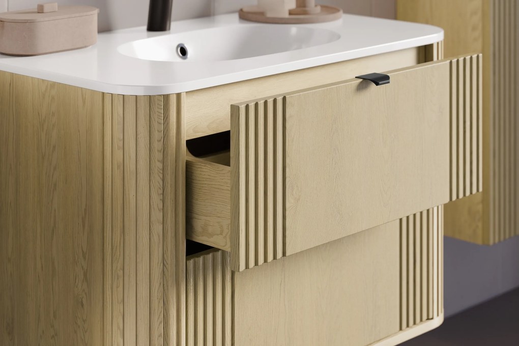 Comad Koupelnová skříňka s keramickým umyvadlem Ovalia Cremona 80 cm - dub cremona