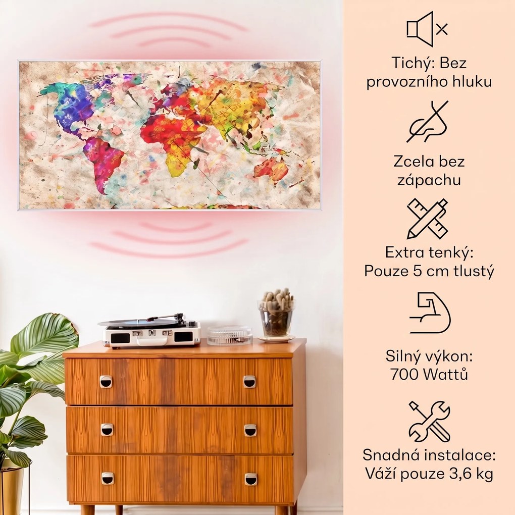 Klarstein Wonderwall Air Art Smart, infračervený ohřívač, 120 x 60 cm, 700 W, barevná mapa