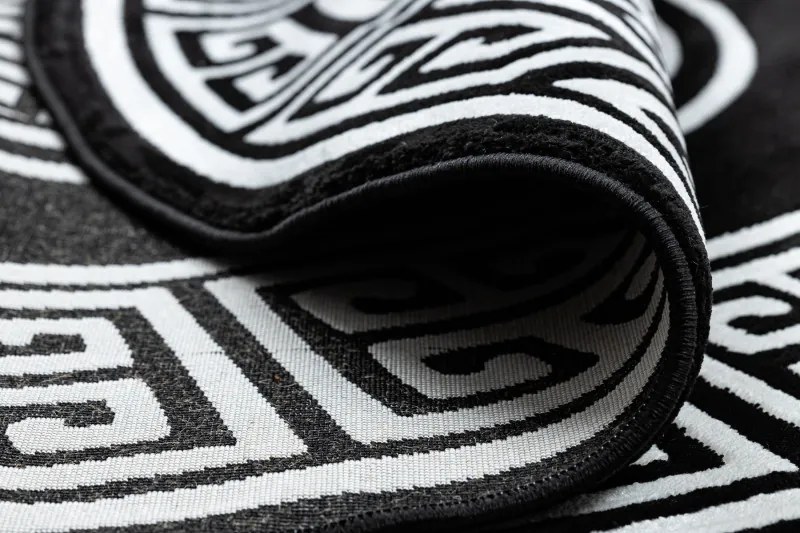 Dywany Łuszczów, Kusový koberec Gloss 6776 85 greek black/ivory kruh, 200x200 (průměr) kruh, černobílá, chodba / předsíň