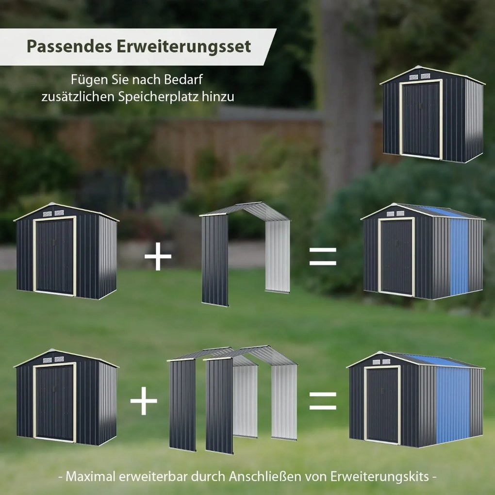 Costway Kůlna na nářadí kovová prodloužená kůlna na nářadí uzamykatelná zahradní