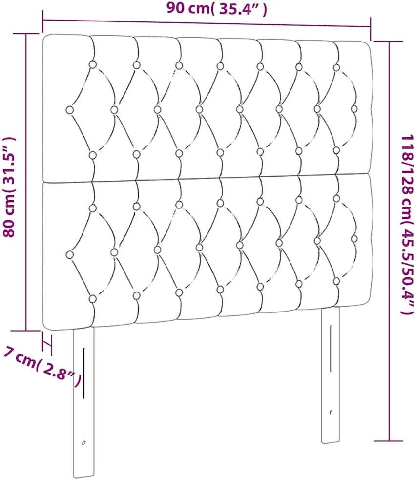 Čelo postele s LED tmavě šedé 90x7x118/128 cm samet 3122797