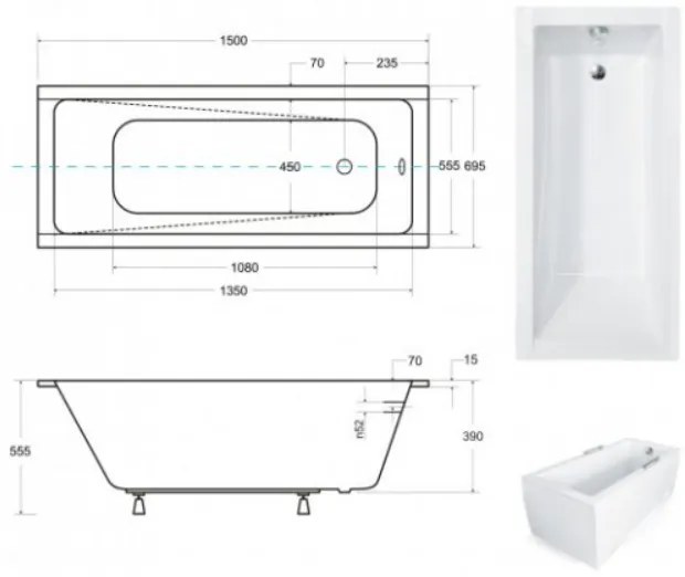 Besco Modern Slim akrylátová vana Délka vany: 160cm