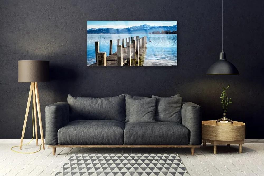 Obraz na skle Most Moře Hory Architektura 125x50 cm