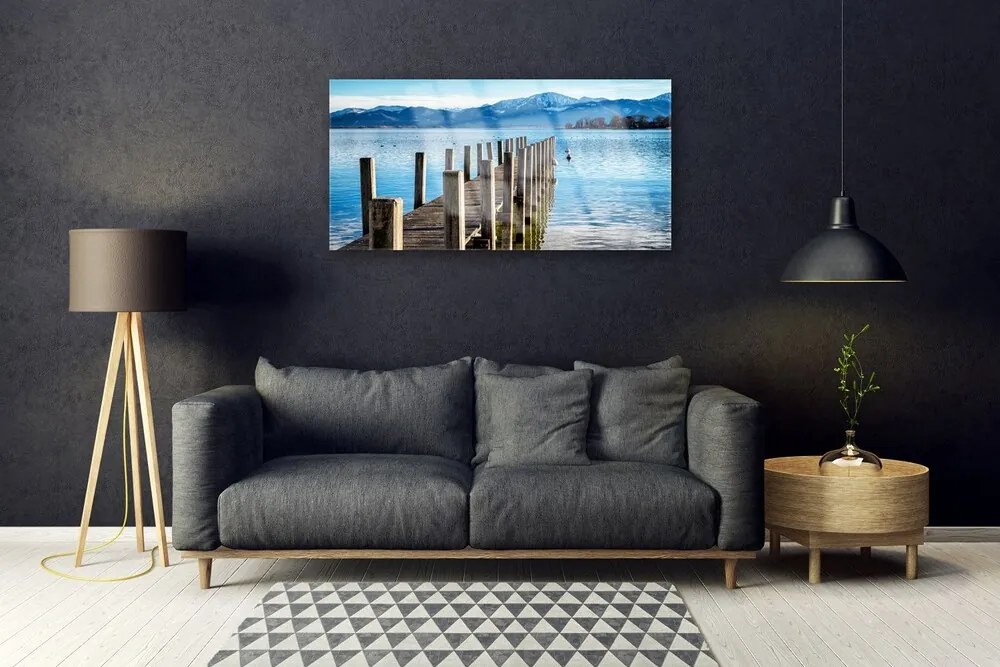 Obraz na skle Most Moře Hory Architektura 140x70 cm