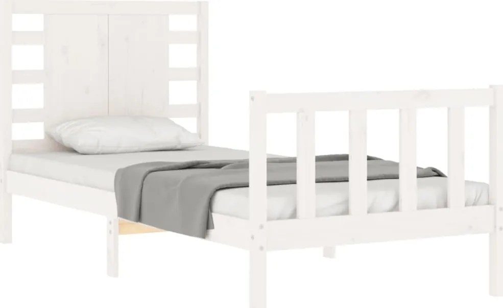 vidaXL Rám postele s čelem 90 x 200 cm masivní dřevo [3192802] Barva: Bílá
