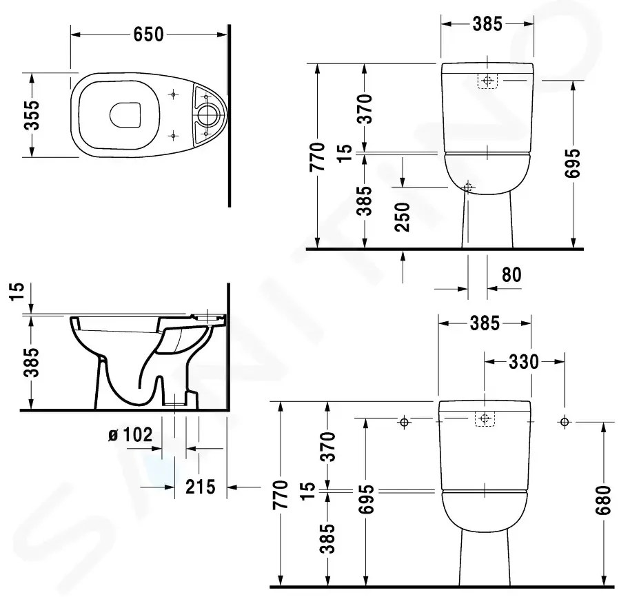 DURAVIT - D-Code WC kombi mísa, spodní odpad, bílá (21110100002)