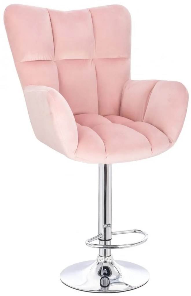 LuxuryForm DESIGN Barové křeslo AURORA VELUR na stříbrné kulaté podstavě - světle růžové