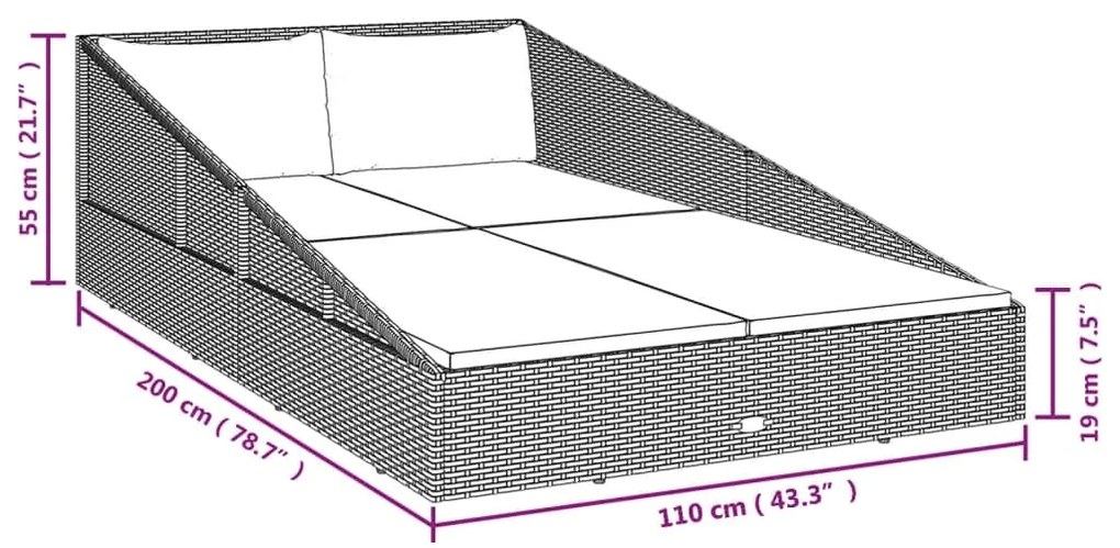 vidaXL Marketos Zahradní postel hnědá 110 x 200 cm polyratan