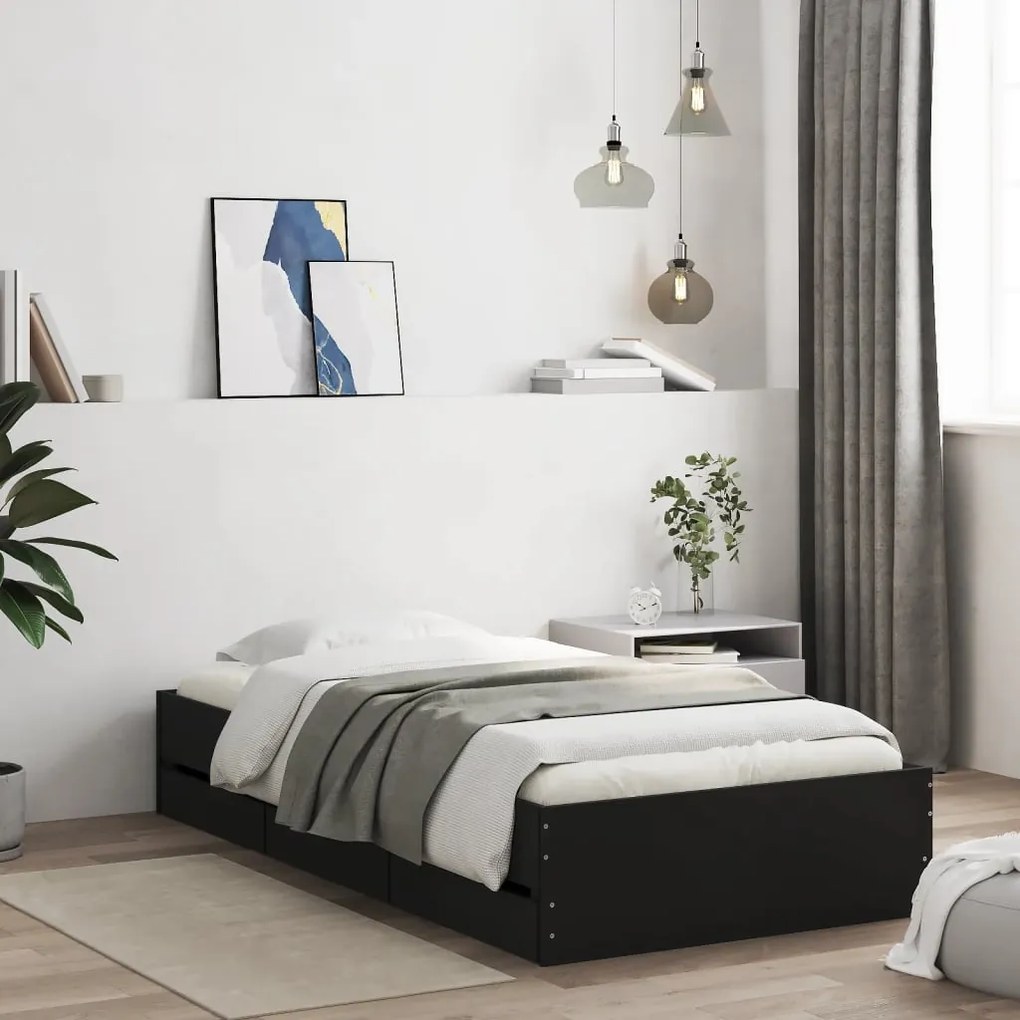 Rám postele se zásuvkami černý 75 x 190 cm kompozitní dřevo 3207330
