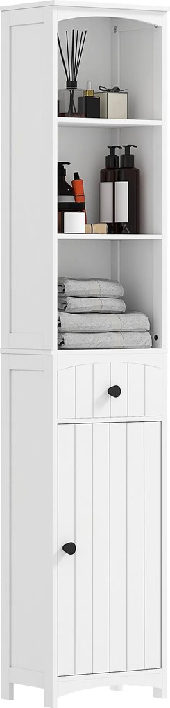 HOMCOM Koupelnová skříňka Vysoká skříňka se 3 policemi a 1 zásuvkou pro koupelnu, Bílá, 34x24x170,5cm | Aosom