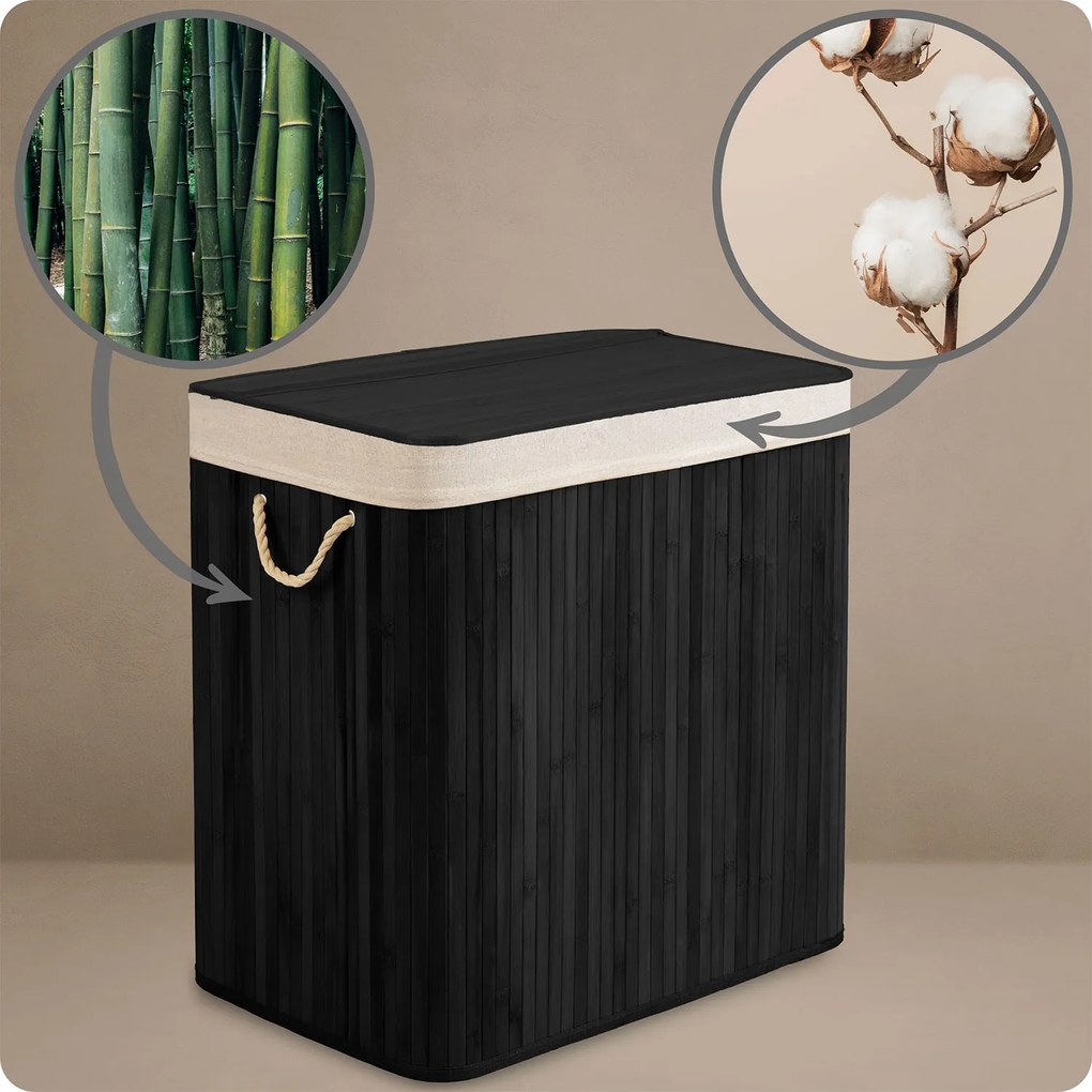 Bambusový koš na prádlo s víkem 150 l ekologický a moderní design Massido