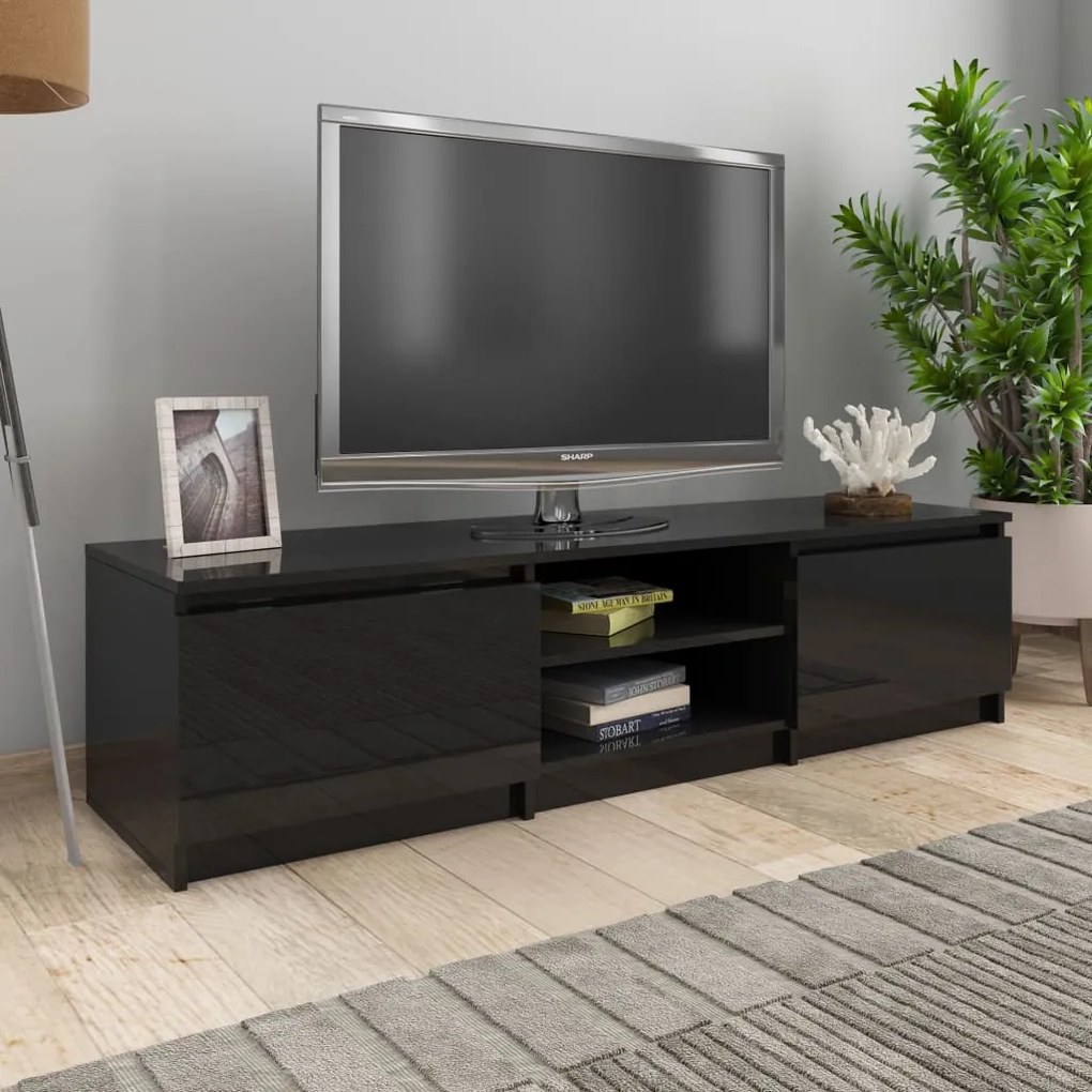 800655 vidaXL TV stolek černý s vysokým leskem 140 x 40 x 35,5 cm dřevotříska