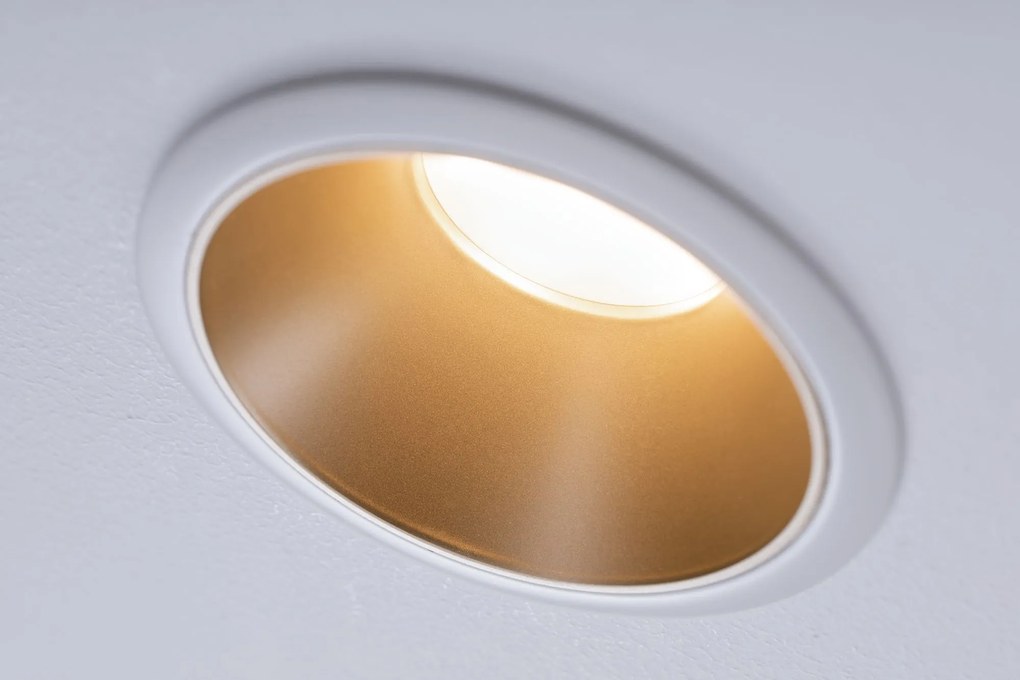 Paulmann 93405 Cole Coin, bodovka v bílo-zlaté úpravě, 1x6W LED 2700K tříkrokové stmívání, prům. 8,8cm, IP44