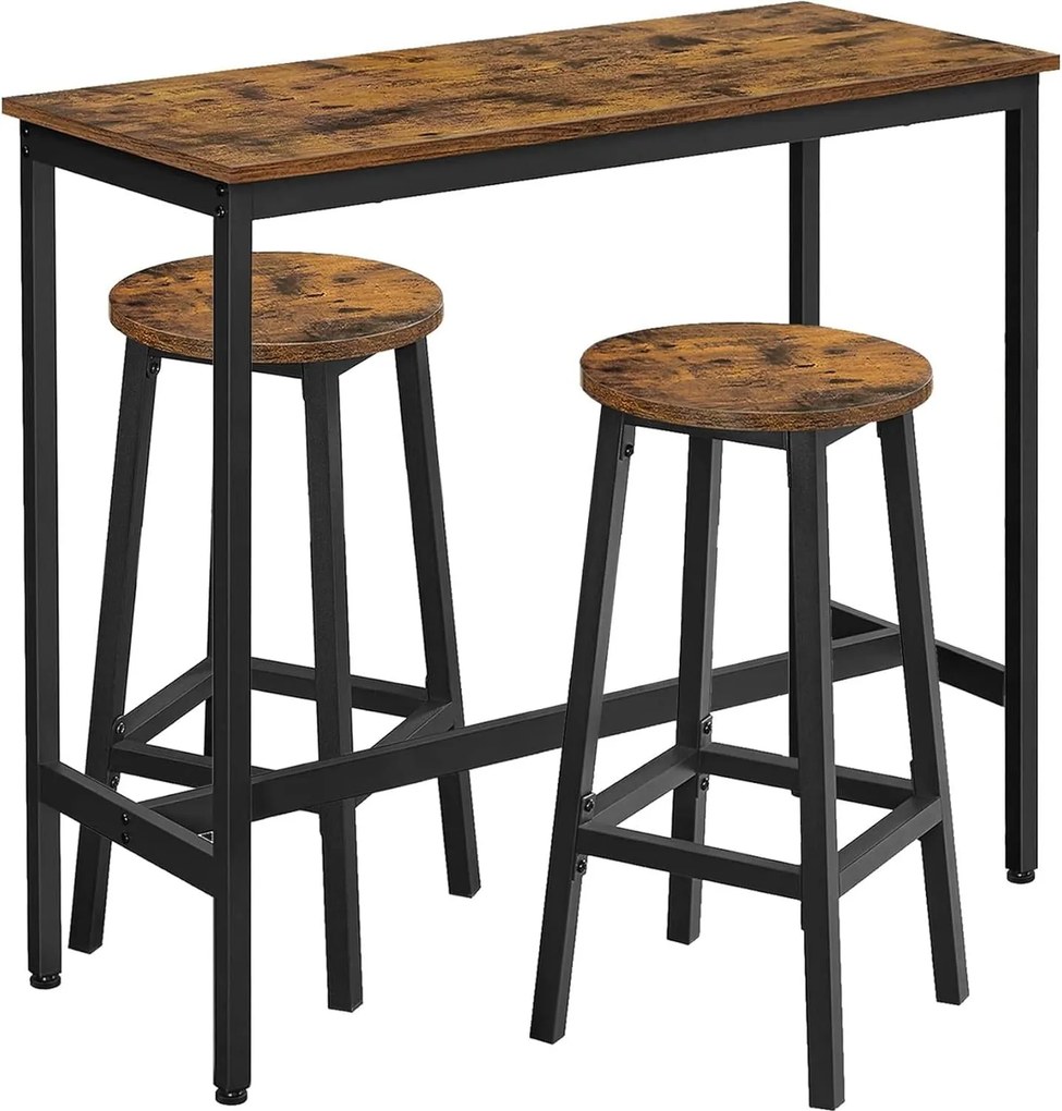 Jídelní stůl set, barový stůl a barové židle, 100x40cm, rustikální hnědý a černý