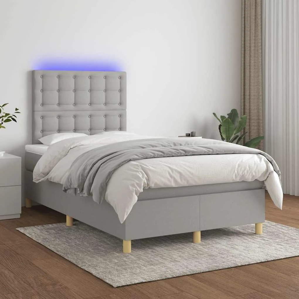 Box spring postel s matrací a LED světle šedá 120x190 cm textil 3270274