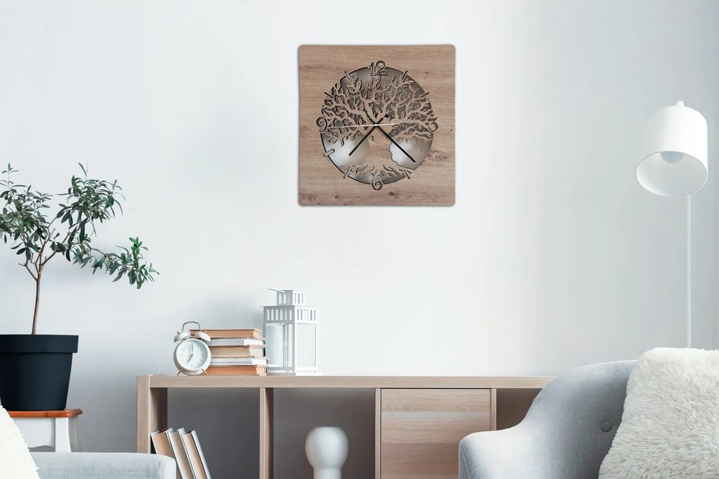 Li-Go "Olivovník v kruhu" Světelné hodiny s baterií, 42x42 cm  včetně dálkového ovládání provedení povrchu: černá s patinou