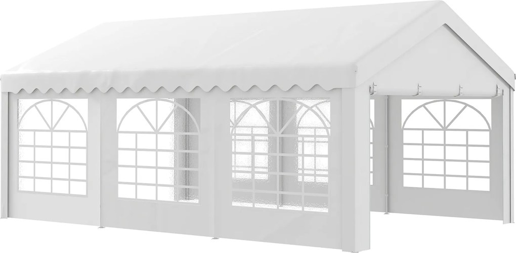 Outsunny Party Gazebo Carport 6x4m Pergola Skládací Pavilion 4 Boční Panely Okna Anti-UV pro Akce a Svatby Ocel PE Bílý | Aosom