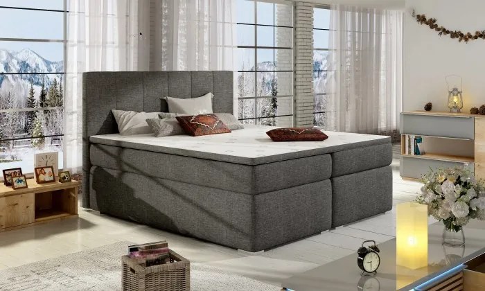 Postel Boxspring Bolero 180x200, tm. šedá, vč.mat., topperu a úp