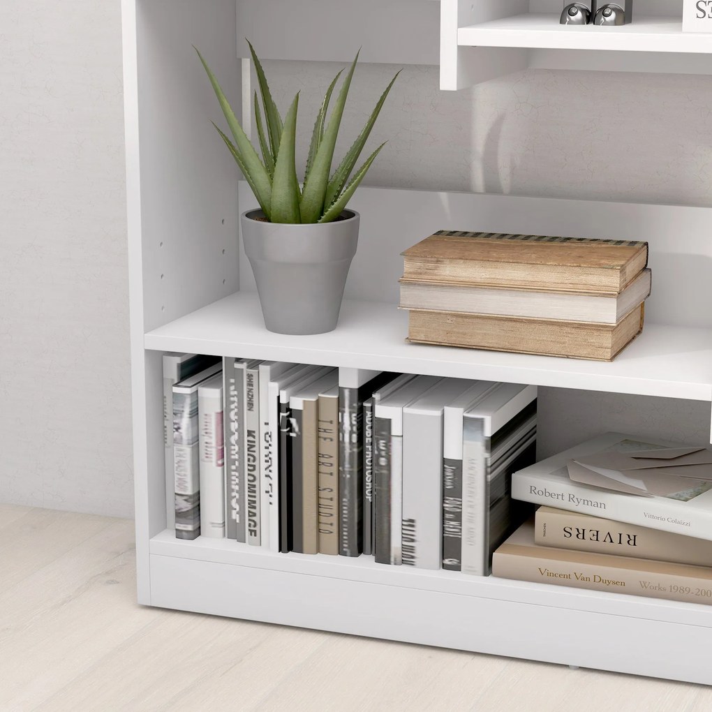 HOMCOM Knihovna s Úložným Prostorem rozměr 90Š x 24H x 91V cm 4 Úrovně 3 Zadní Panely Dřevovláknité Desky Bílá