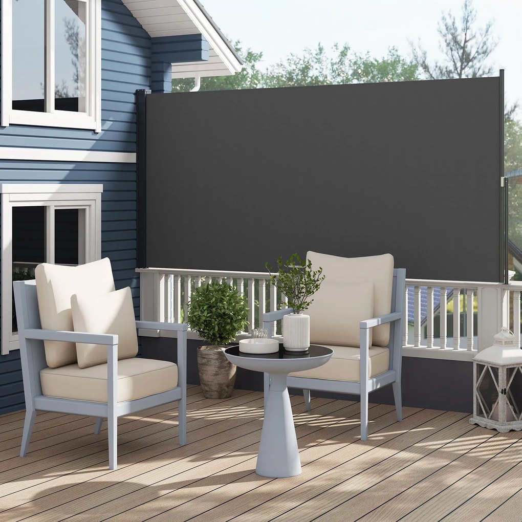 Outsunny Skladací Zahradní Boční Markýza 3m x 1,4m Hliník Polyester Anti-UV Vysokohustotní 180 g/m² Tmavě Šedá