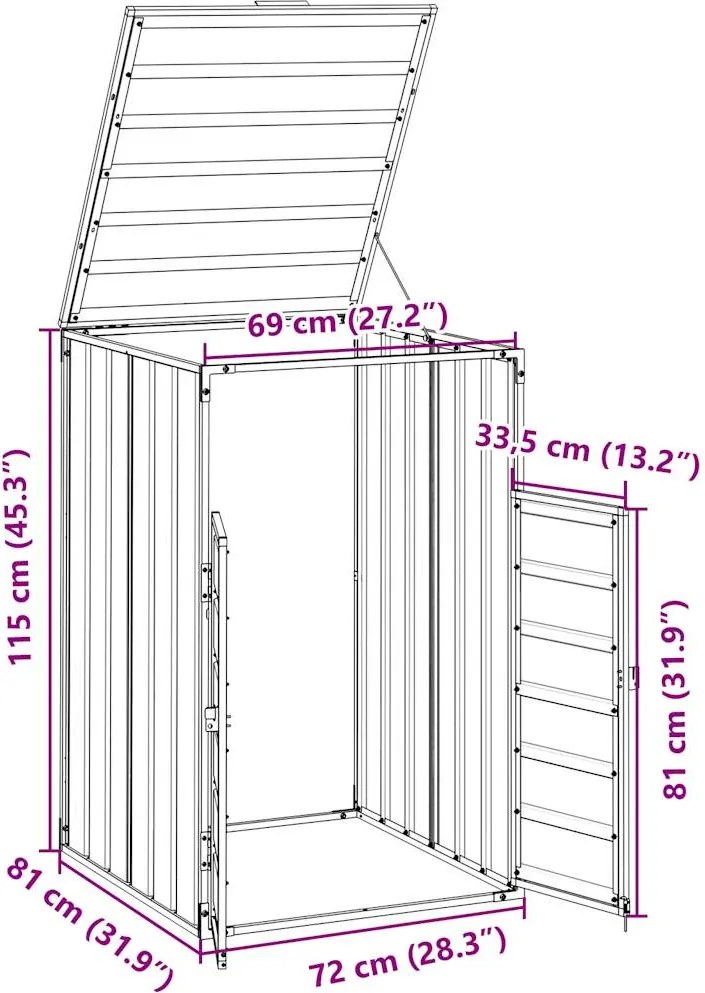 vidaXL Box na 1 popelnici zelený 72 x 81 x 115 cm ocel