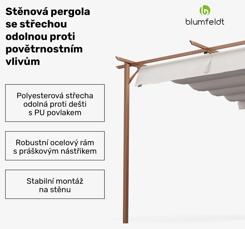 Blumfeldt Pantheon Wall Pergola, nástěnná pergola, 3 x 3 m, práškově lakovaná ocel, odolná proti povětrnostním vlivům