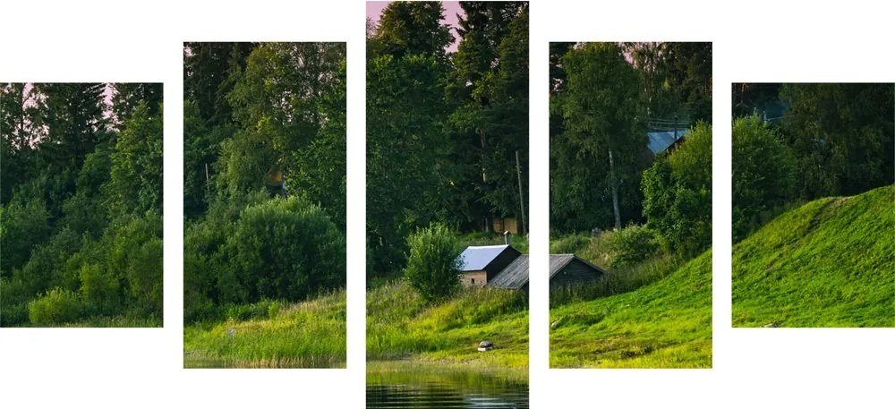 5-dílný obraz pohádkové domky u řeky Varianta: 200x100