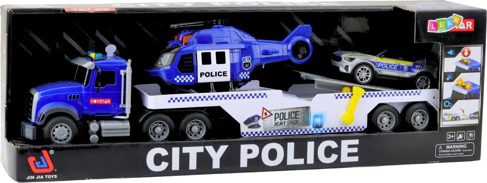 LEAN Toys Policejní souprava kamion, vrtulník a auto, světla a zvuky
