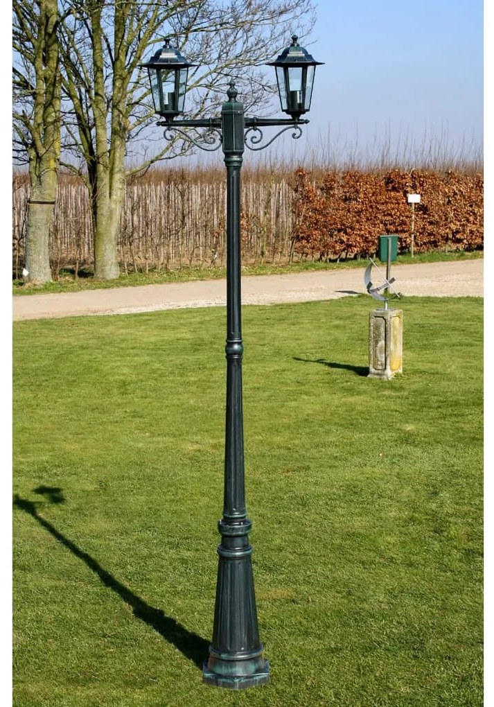 vidaXL Marketos Zahradní lampa vysoká 2 ramena 215 cm tmavě zelená/černá hliník