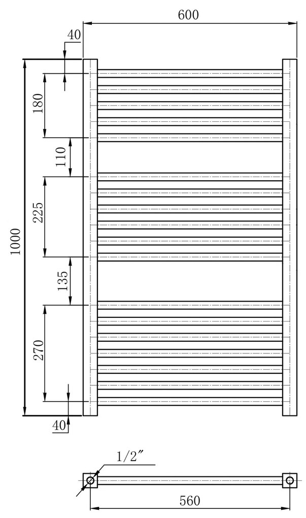 Gamma Erga Proper, topné těleso 1000x600 mm, 656W, bílá, ERG-LAV-PROP-10060-WH