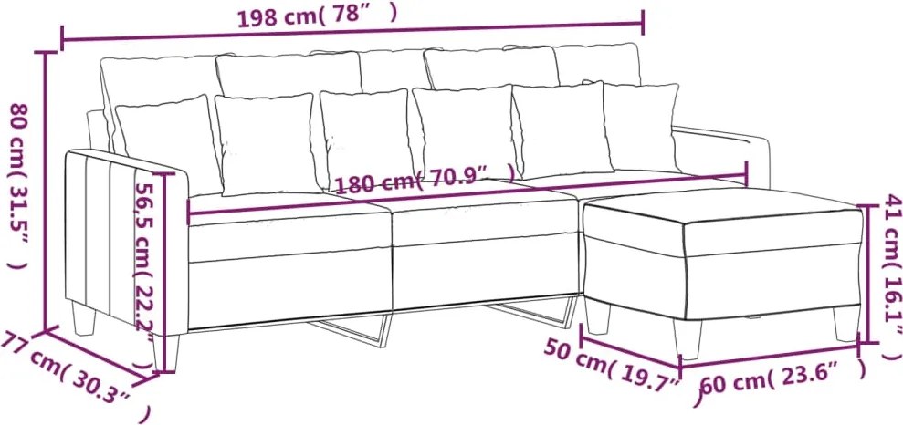 3místná pohovka s podnožkou světle žlutá 180 cm textil 3201094