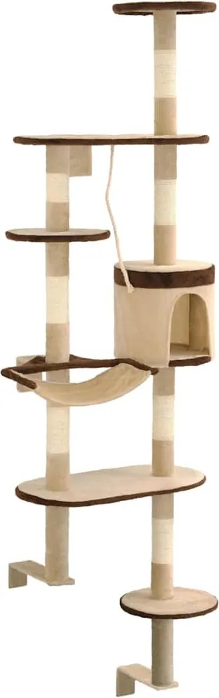 Nástěnné škrabadlo pro kočky sisalové sloupky 194cm béžovohnědé 170589