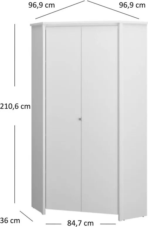 Rohová skříň dvoudveřová Erden 96x210x96.9 cm Bílá