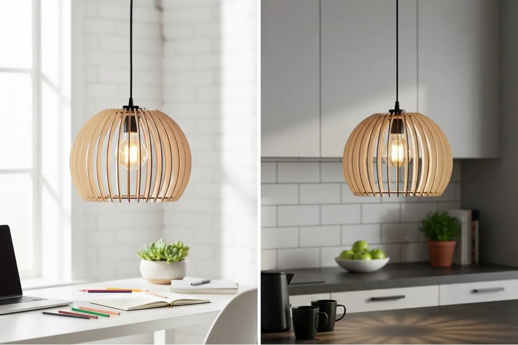 Závěsné svítidlo Timber 6, 1x dřevěné stínítko, (fi 32 cm)