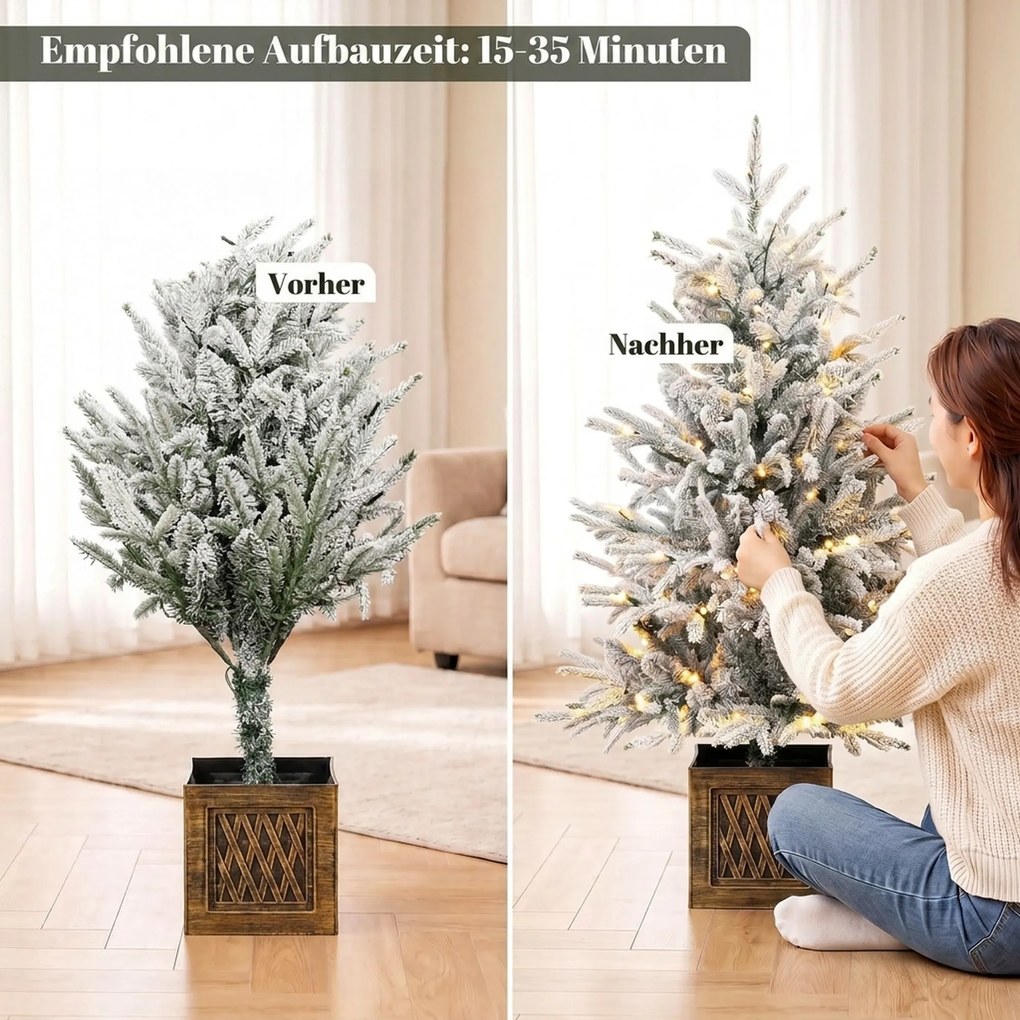 HOMCOM Stolní vánoční stromek 90 cm, předosvětlený, sněhem pokrytý, umělý, 70 teplých bílých LED diod, 488 hrotů, zelená
